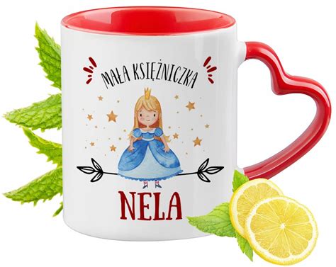 Kubek Czerwony z Uszkiem w Kształcie Serca Dla Neli na Prezent