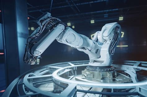 Premium AI Image Robotic Arm Moving Parts From Station To Station In