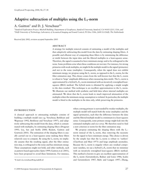 adaptive subtraction of multiples using the l1 norm