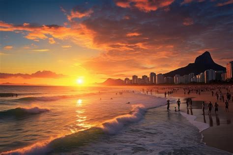 Premium AI Image Beautiful Sunset At Copacabana Beach Rio De Janeiro