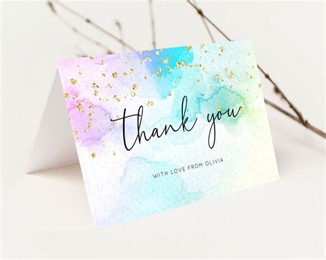 Pastel Thank You Card Pastel Watercolor Thank You Card Splash Rainbow
