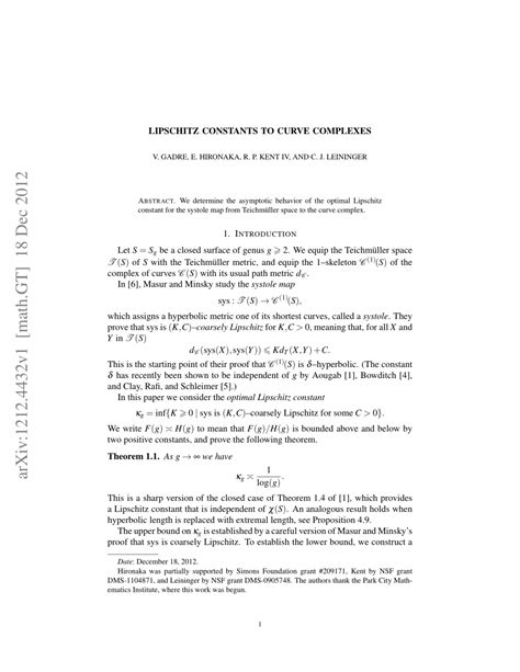 pdf lipschitz constants to curve complexes