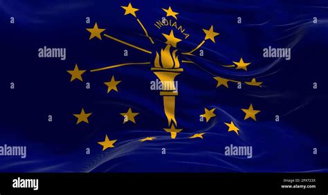 Close Up View Of The Indiana State Flag Waving In The Wind Indiana Is