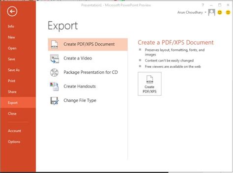 how to create a pdf xps document in powerpoint 2013