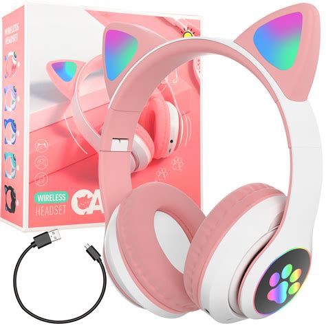 SŁUCHAWKI BEZPRZEWODOWE NAUSZNE DLA DZIECI KOCIE USZY CAT EARS LED RGB