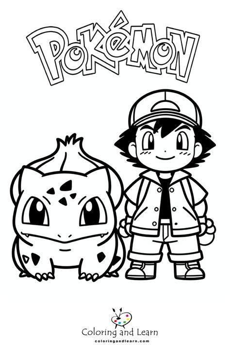 Bulbasaur And Ash Ketchum Coloring Pages Coloringandlearn In 2024