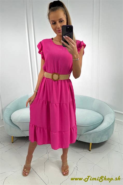 ŠATY Šaty s volánmi a ozdobným opaskom Fuschia TimiShop sk
