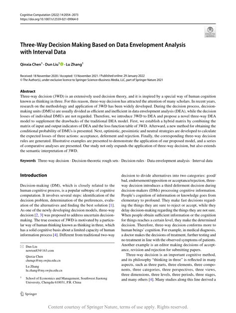 three way decision making based on data envelopment analysis with interval data request pdf