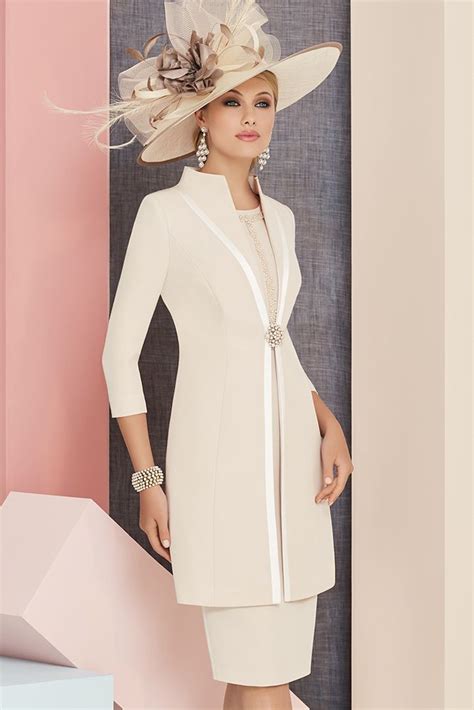 991302 01 Ronald Joyce Shift Style Dress W Frock Coat In Almond
