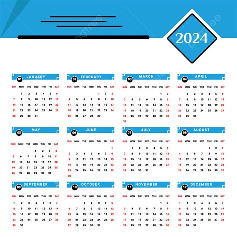 Calendario 2024 Azul Cielo Y Negro Con Diseño Geométrico Vector PNG