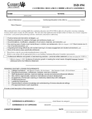 Fillable Online Form Continuing Education Clock Hour Application 05