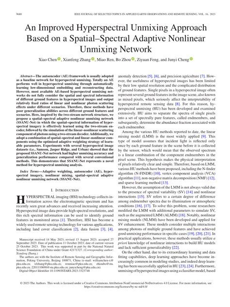 pdf an improved hyperspectral unmixing approach based on a spatial spectral adaptive nonlinear