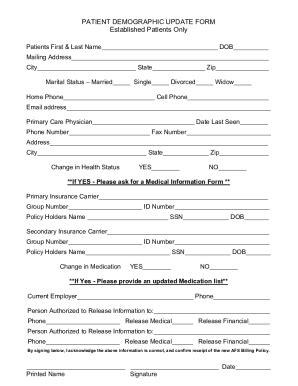 Fillable Online Established Patient Demographic Update Form Fax Email