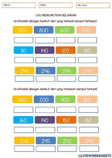 LKS Matematika Mengurutkan Bilangan Ratusan Interactive Worksheet