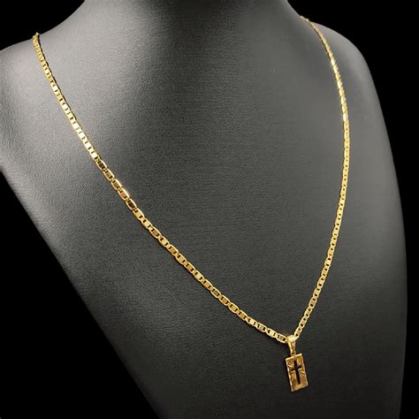 Cordão Italiano Piastrine 3mm Banhado a Ouro 18K Medalha Crucifixo