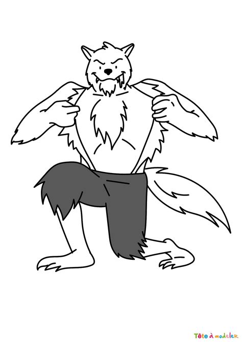 Coloriage loup garou qui se transforme avec Tête à modeler