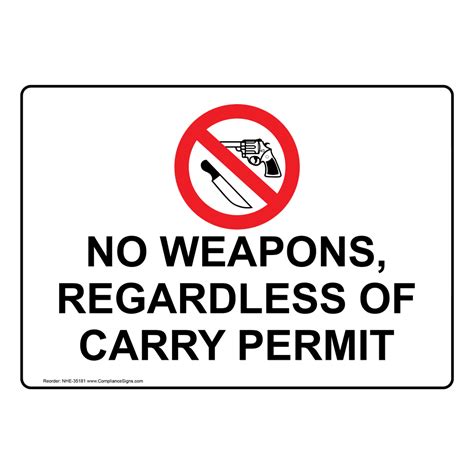 Weapons Restricted Sign No Weapons Regardless Of Carry Permit
