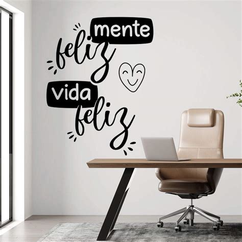 Adesivo De Parede Frase Para O Seu Lar Mente Feliz Vida Feliz Decore