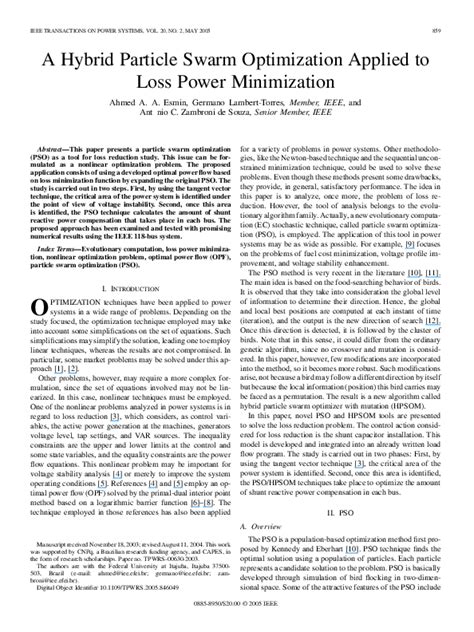 pdf a hybrid particle swarm optimization applied to loss power minimization ahmed aly
