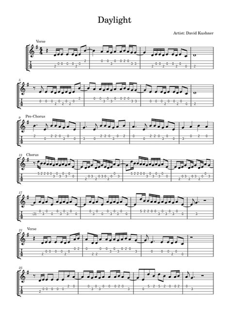 Daylight David Kushner Easy Ukulele Fingerpicking Tab Fingerstyle