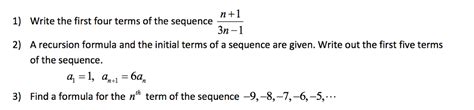solved write the first four terms of the sequence n 1 3n