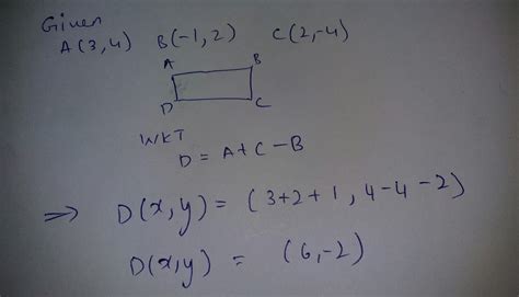 three vertices of a rectangle are points 3 4 1 2 and 2 4 what