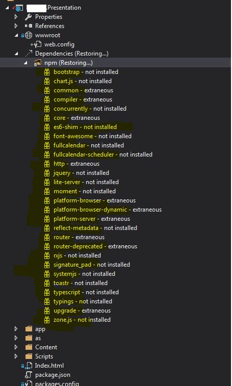 Visual Studio 2015 Stop Npm Restoring Entire Repository On My ASP NET