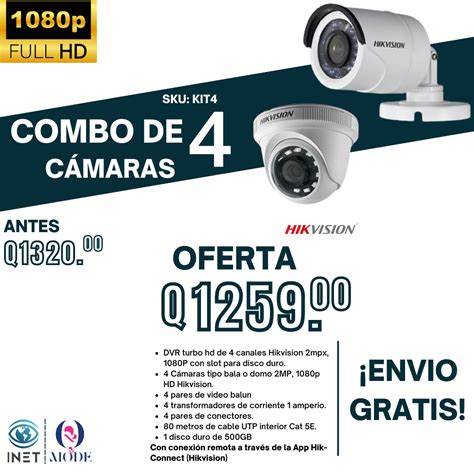 Combo Hikvision 4 cámaras 1080p HD Mode GT