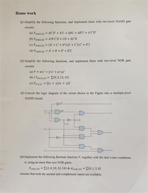 solved home work q1 simplify the following functions and
