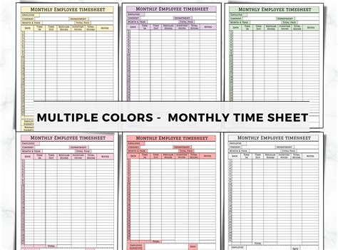 Monthly Timesheet Editable Timesheet Form Printable Etsy