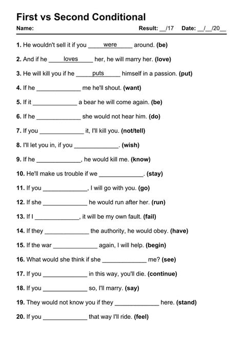 First Vs Second Conditional Exercises Pdf Worksheet With Answers Test
