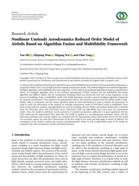pdf nonlinear unsteady aerodynamics reduced order model of airfoils based on algorithm fusion