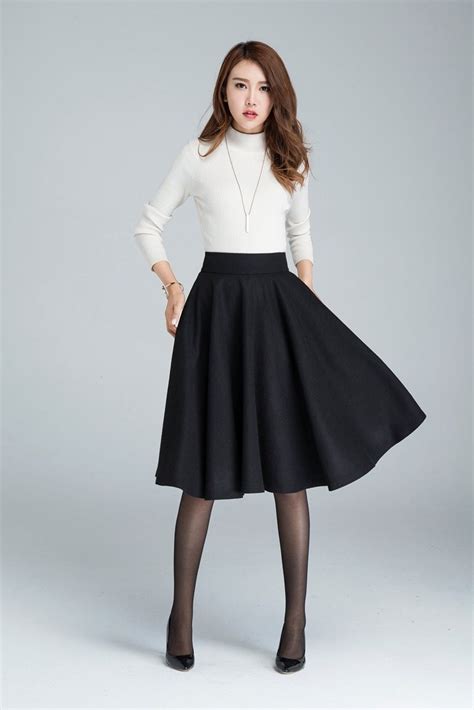 High Waist Wool Skirt Midi Swing Wool Circle Skirt Flared Wool Midi