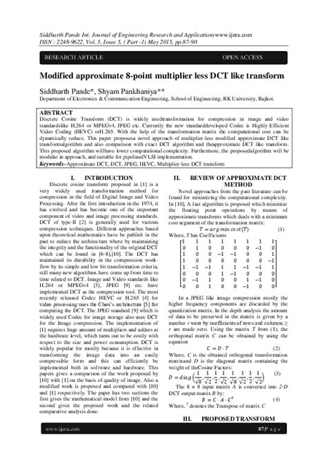 pdf modified approximate multiplier less 8 point dct like transform siddharth pande and