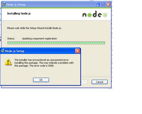 node js “the installer has encountered an unexpected error installing this package…” is it