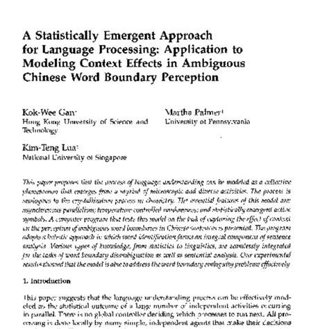 a statistically emergent approach for language processing application to modeling context