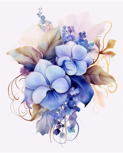 Premium Photo There Is A Painting Of A Bouquet Of Flowers With Blue