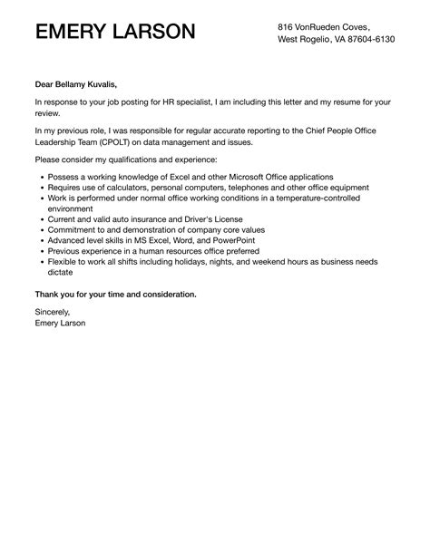 Hr Cover Letter Template