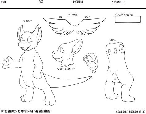 Base Dragon Fursona Fursuit Template Furry Angel Drawing Sheet