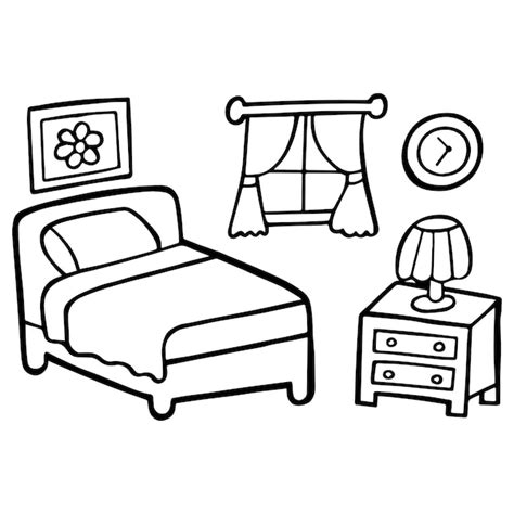 Página para colorear de un dormitorio lindo para niños y niños pequeños