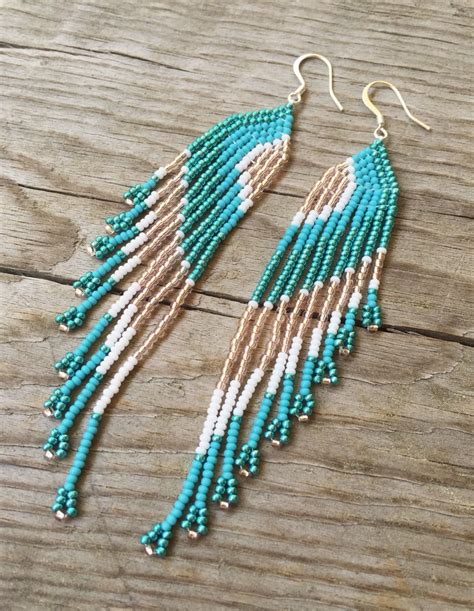 Seed Bead Earrings Long Fringe Earrings Beaded Earrings