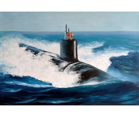 Submarine Painting USS Navy Original Art Seascape Artwork Etsy