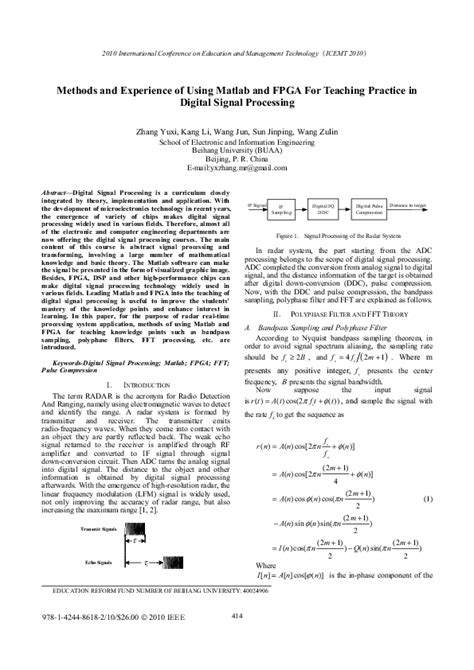 pdf methods and experience of using matlab and fpga for teaching practice in digital signal