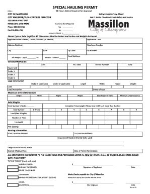Fillable Online City Of Massillon Special Hauling Permit Fax Email