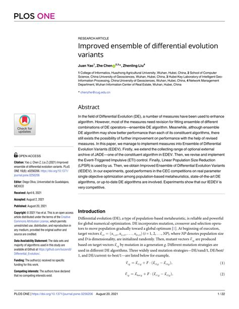 pdf improved ensemble of differential evolution variants