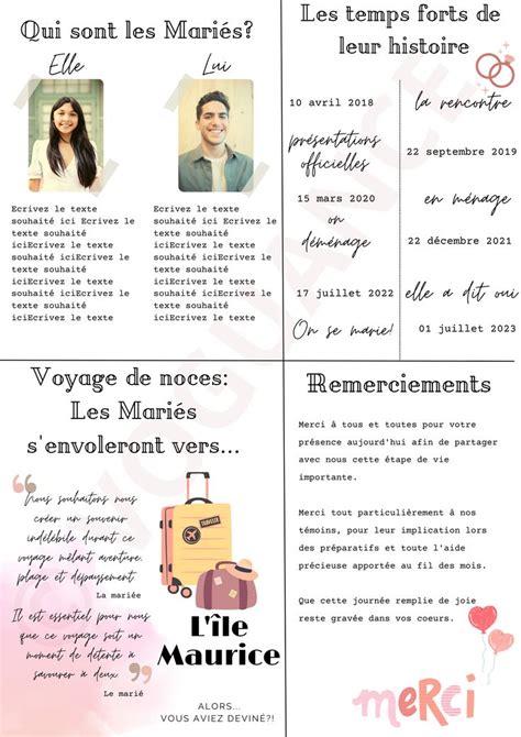 Gazette des Mariés à imprimer format A3 4 pages à personnaliser