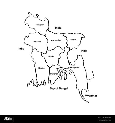 Division Wise Bangladesh Outline Map Editable Vector EPS Symbol
