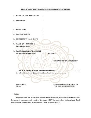 Fillable Online APPLICATION FOR GROUP INSURANCE SCHEME Fax Email Print
