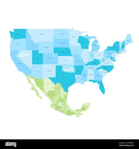 Estados Unidos y México Mapa político de las divisiones administrativas