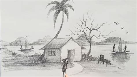 How To Draw Scenery Of Nature With Pencil Step By Step Pencil Drawing